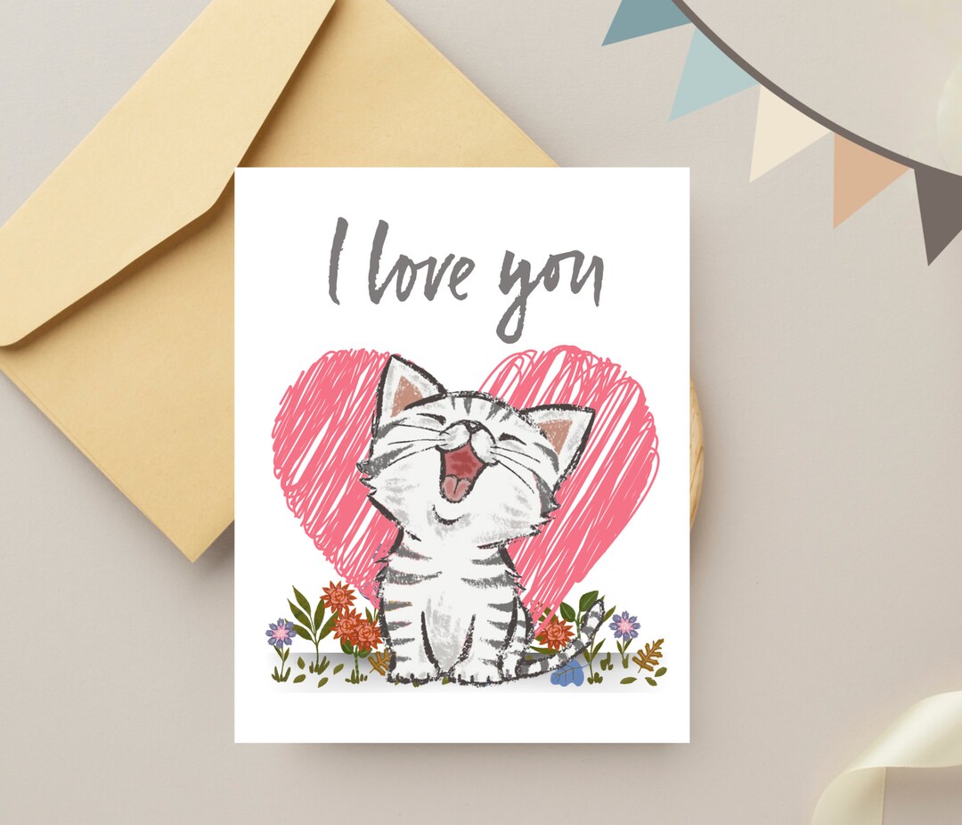 Cute Cat Theme Love Greeting Card, Ideal for Cat Lovers, 4.25 X 5.5 ...