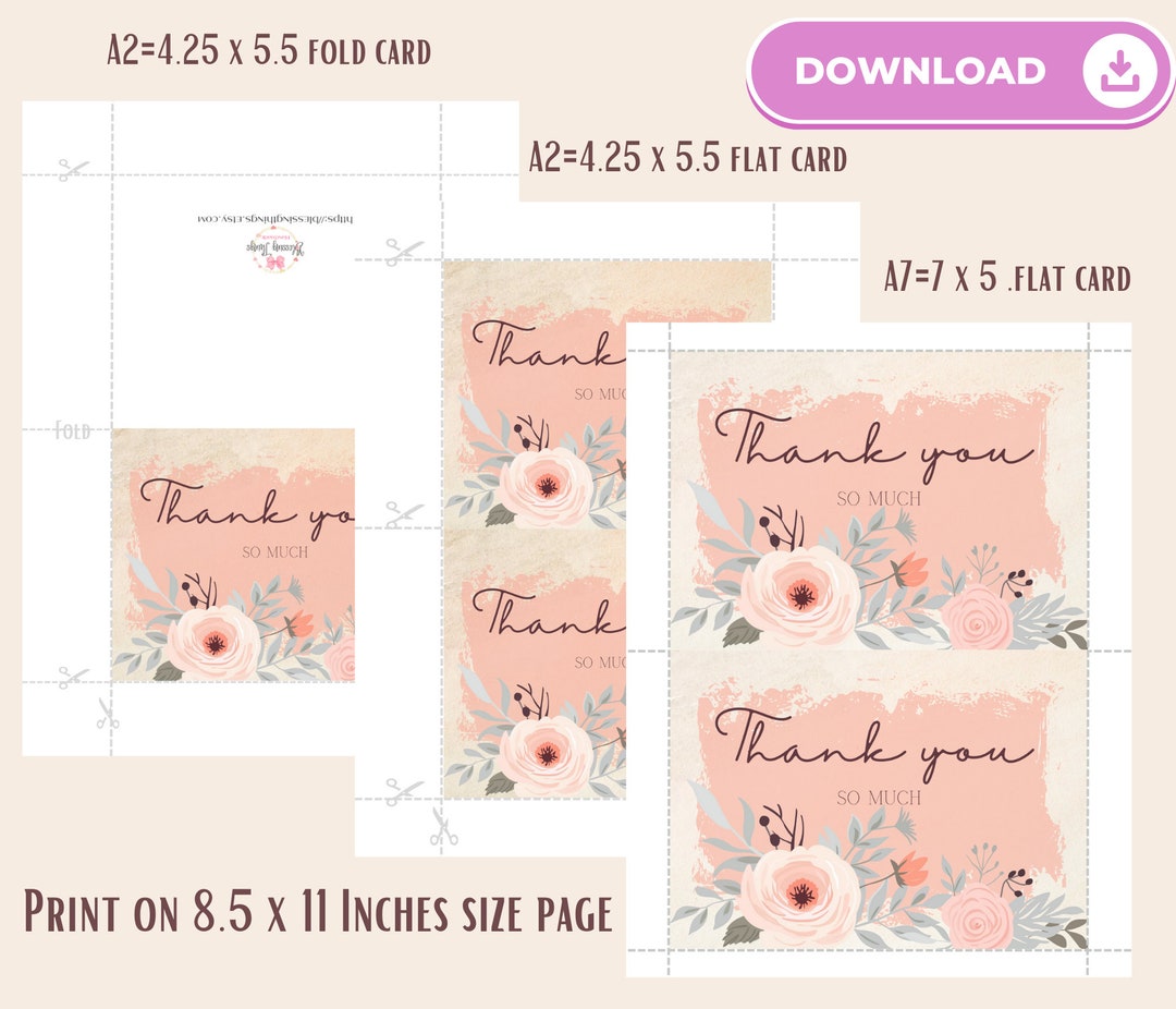 Thank You Printable Card Bundle - A2 & A7 Assorted Set, Instant ...