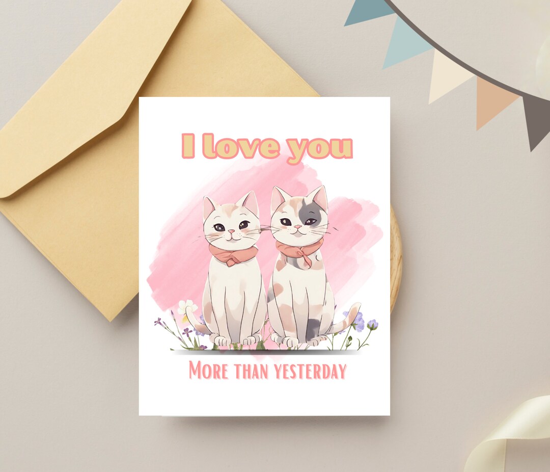 Cute Cat Theme Love Greeting Card, Ideal for Cat Lovers, 4.25 X 5.5 ...