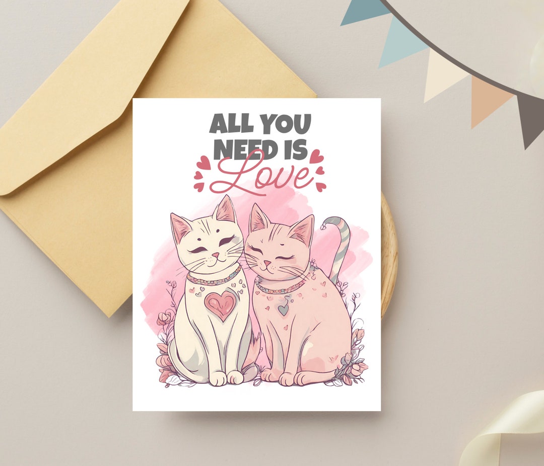 Cute Cat Theme Love Greeting Card, Ideal for Cat Lovers, 4.25 X 5.5 ...