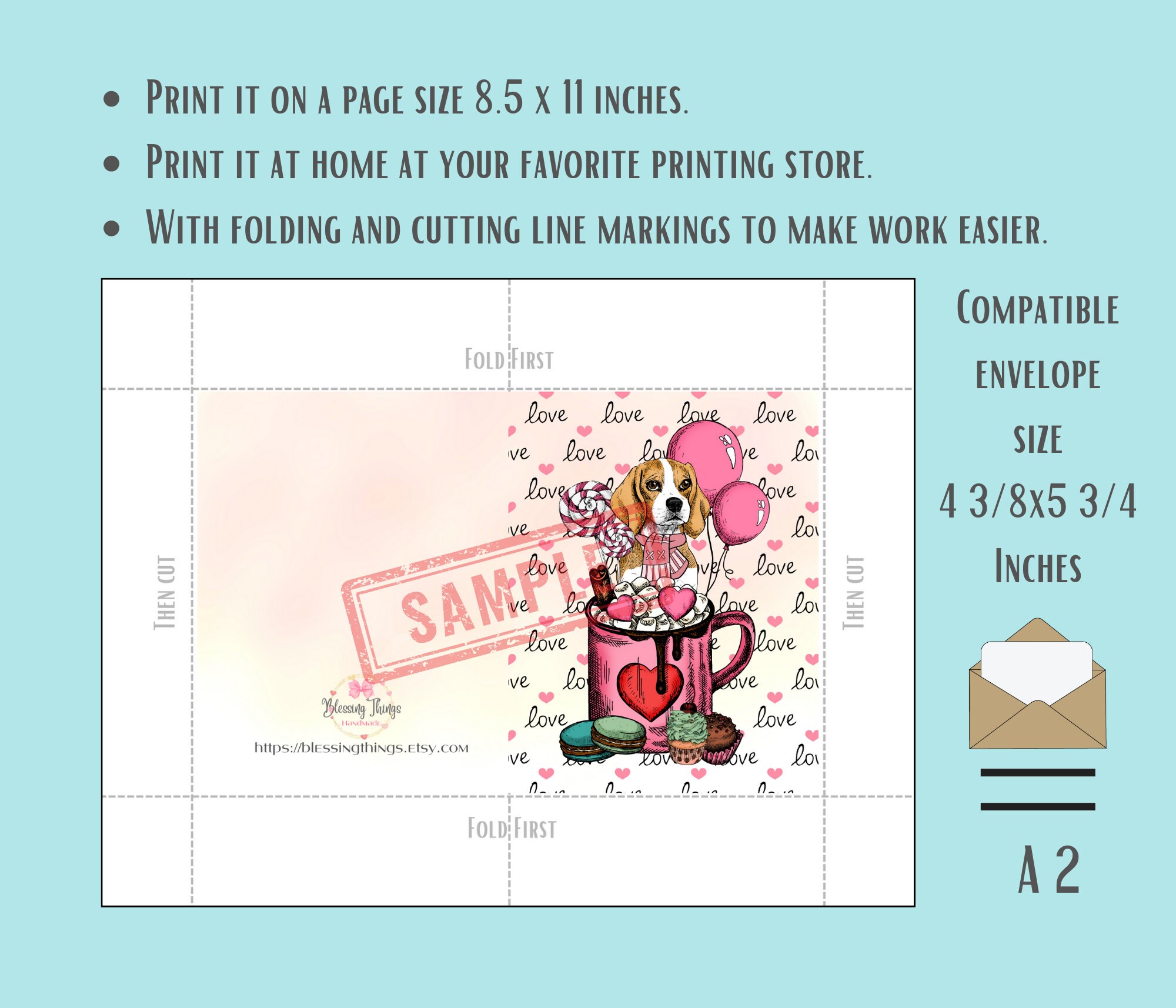 Printable Cat Theme Love Greeting Card, 4.25 X 5.50 Inches, A2 Size Pdf ...