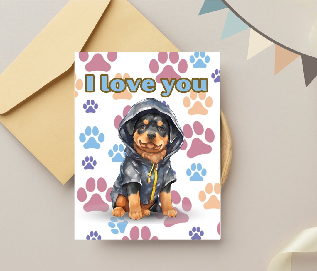 Printable Dog Theme Love Greeting Card - 4.25 X 5.5 Inches Folded ...