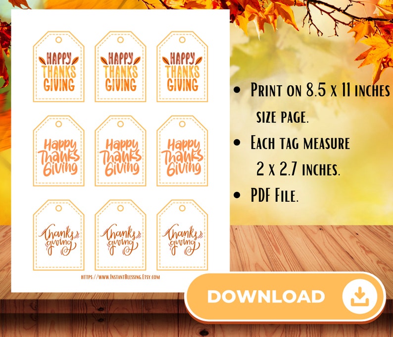 Happy Thanksgiving Gift Tag | 2 X 2.7 Inches | Instant Download PDF - Etsy
