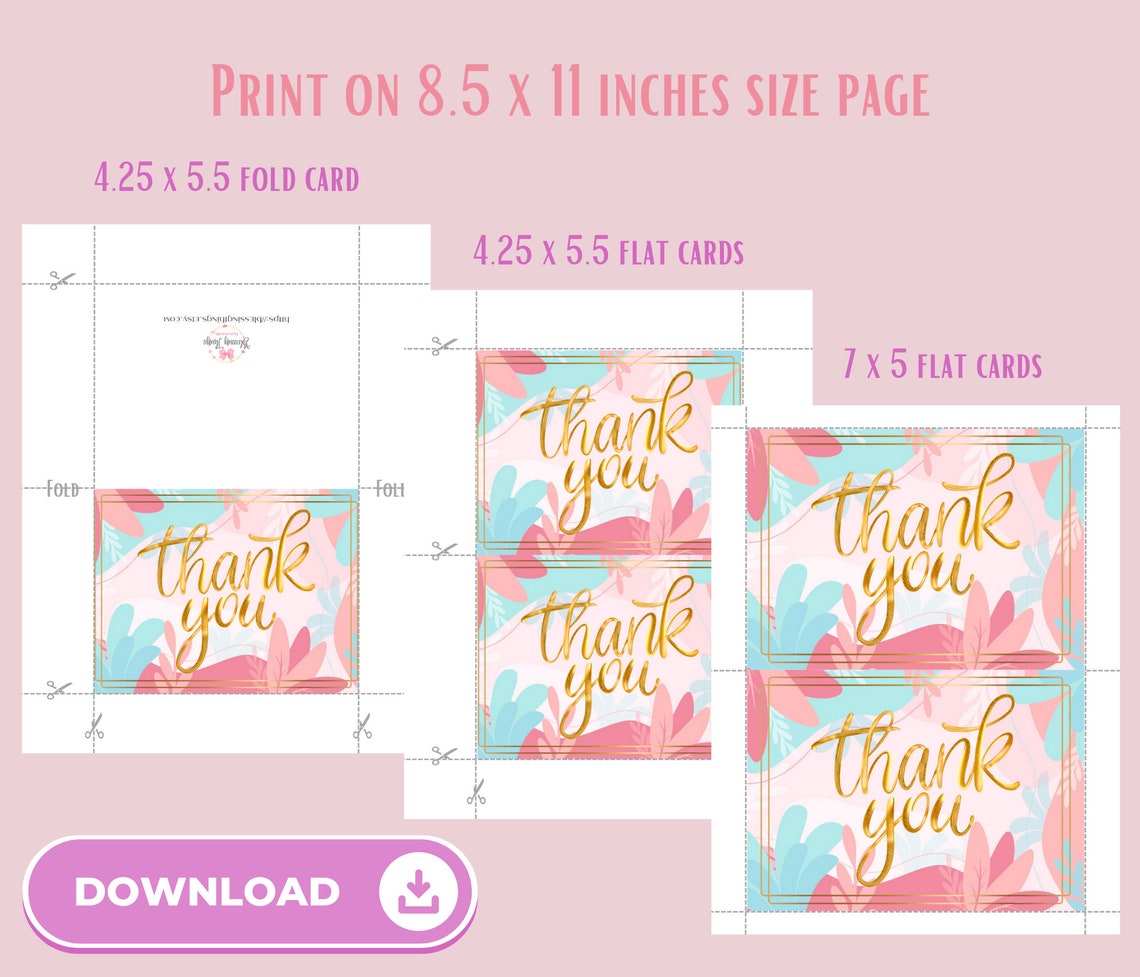 Thank You Printable Card Bundle A2 & A7 Assorted Set, Instant Download ...