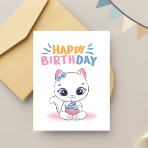Printable Cat Theme Happy Birthday Greeting Card, 4.25 X 5.50 Inches ...