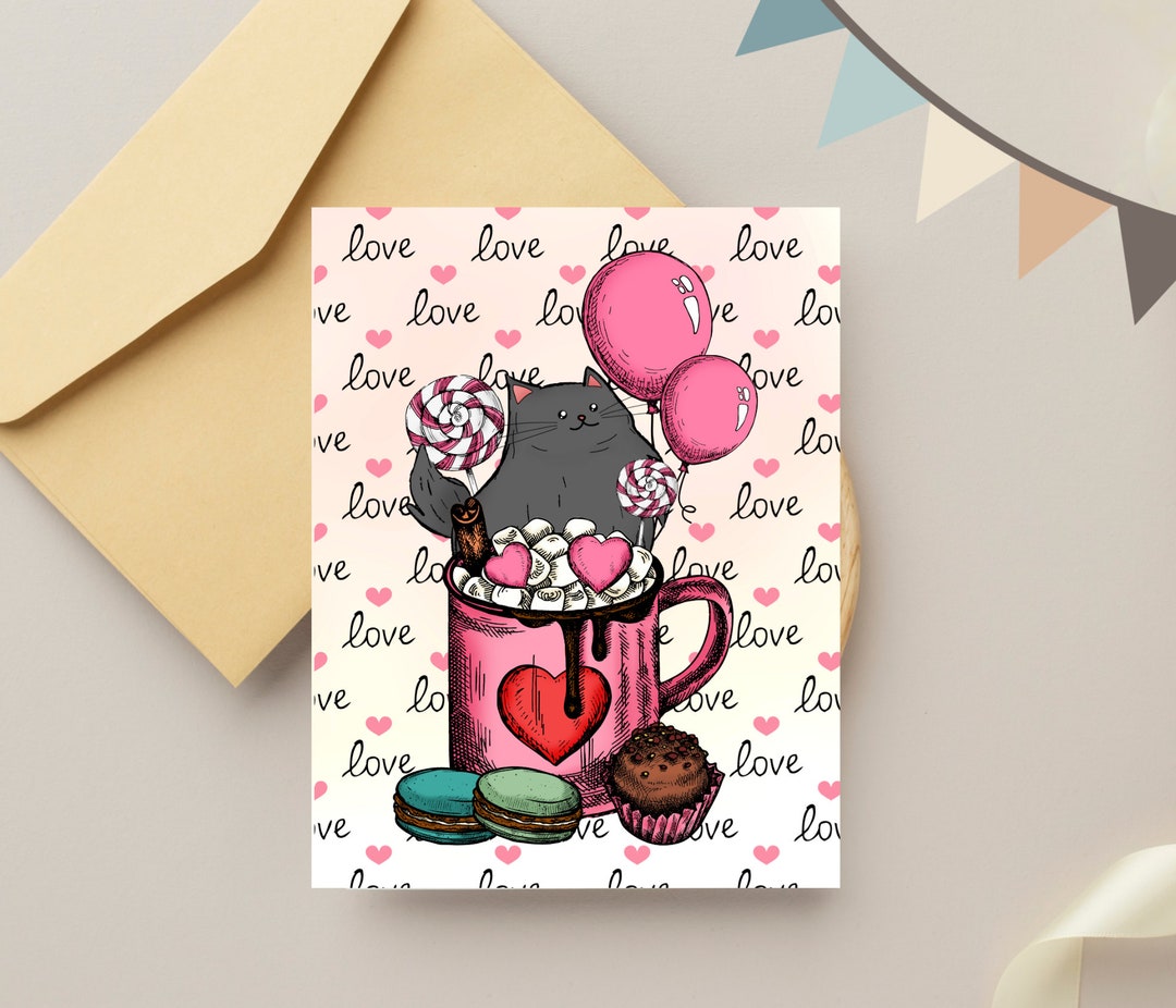 Printable Cat Theme Love Greeting Card, 4.25 X 5.50 Inches, A2 Size Pdf ...