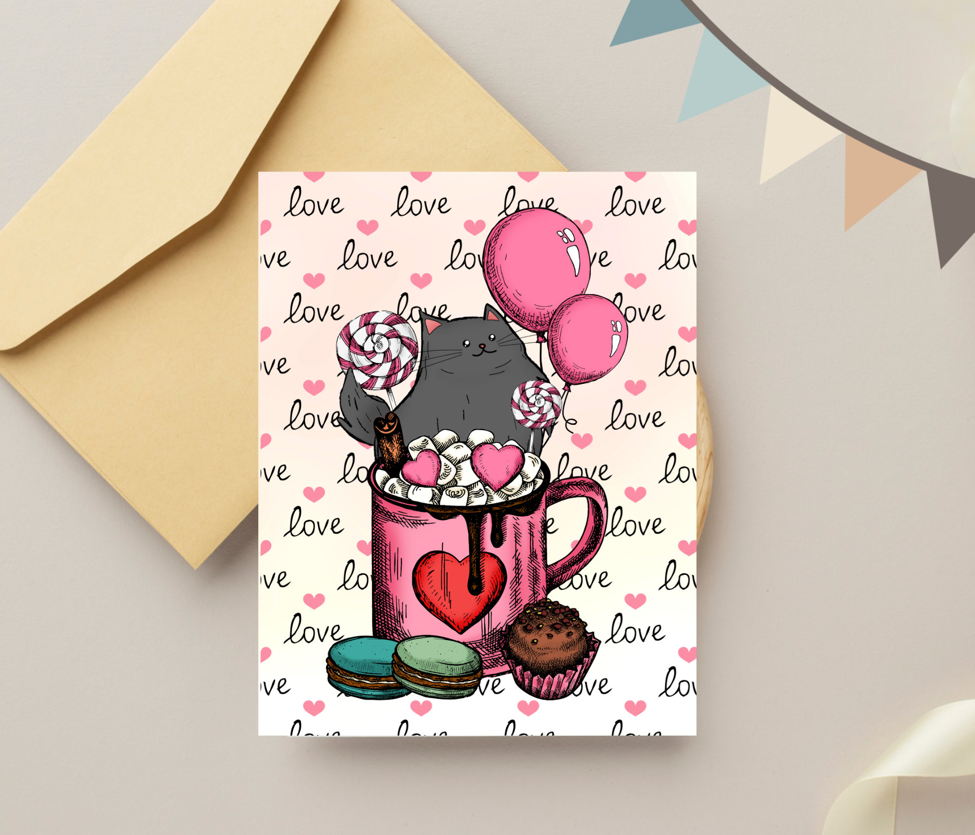 Printable Cat Theme Love Greeting Card, 4.25 X 5.50 Inches, A2 Size Pdf ...