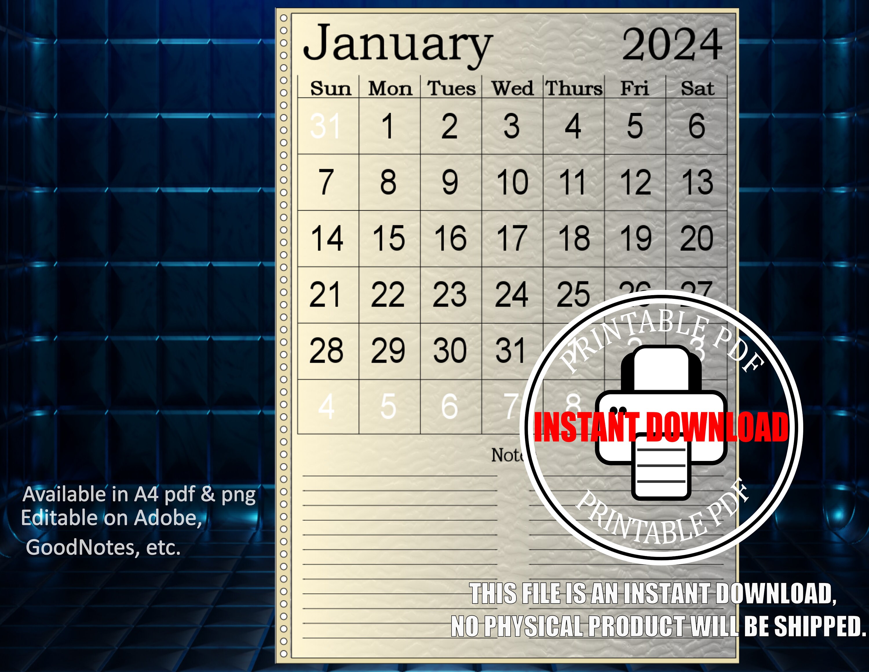 2022 2023 2024 Calendar Full Year Editable Digital - Etsy