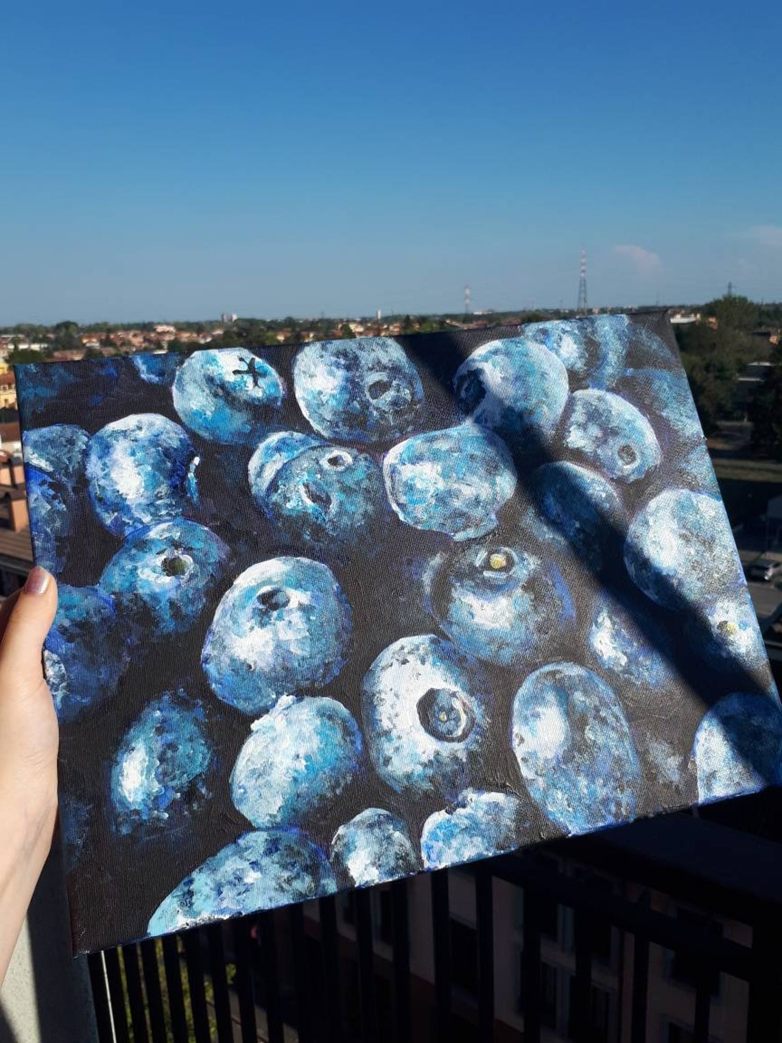 ORIGINAL Acrylic Painting on Canvas "blueberries", Piece of Art Wall ...