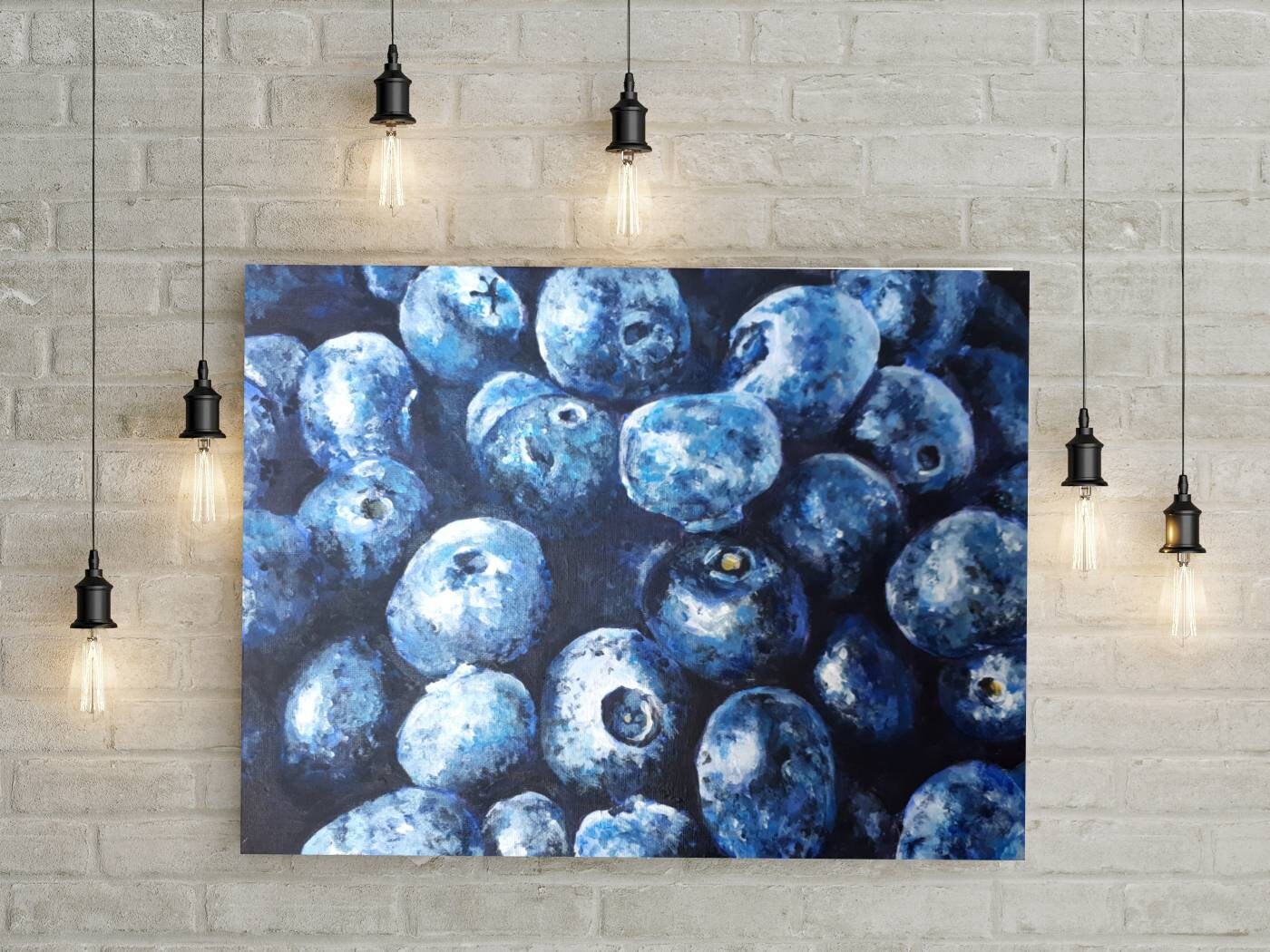 ORIGINAL Acrylic Painting on Canvas "blueberries", Piece of Art Wall ...