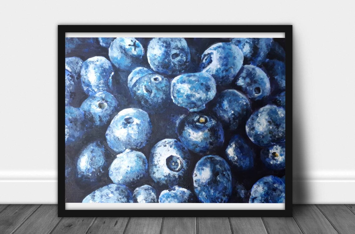 ORIGINAL Acrylic Painting on Canvas "blueberries", Piece of Art Wall ...