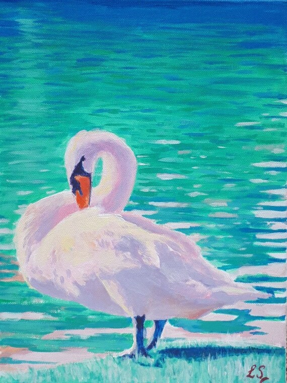 ORIGINAL Acrylic Painting swan on Stretched Canvas - Etsy