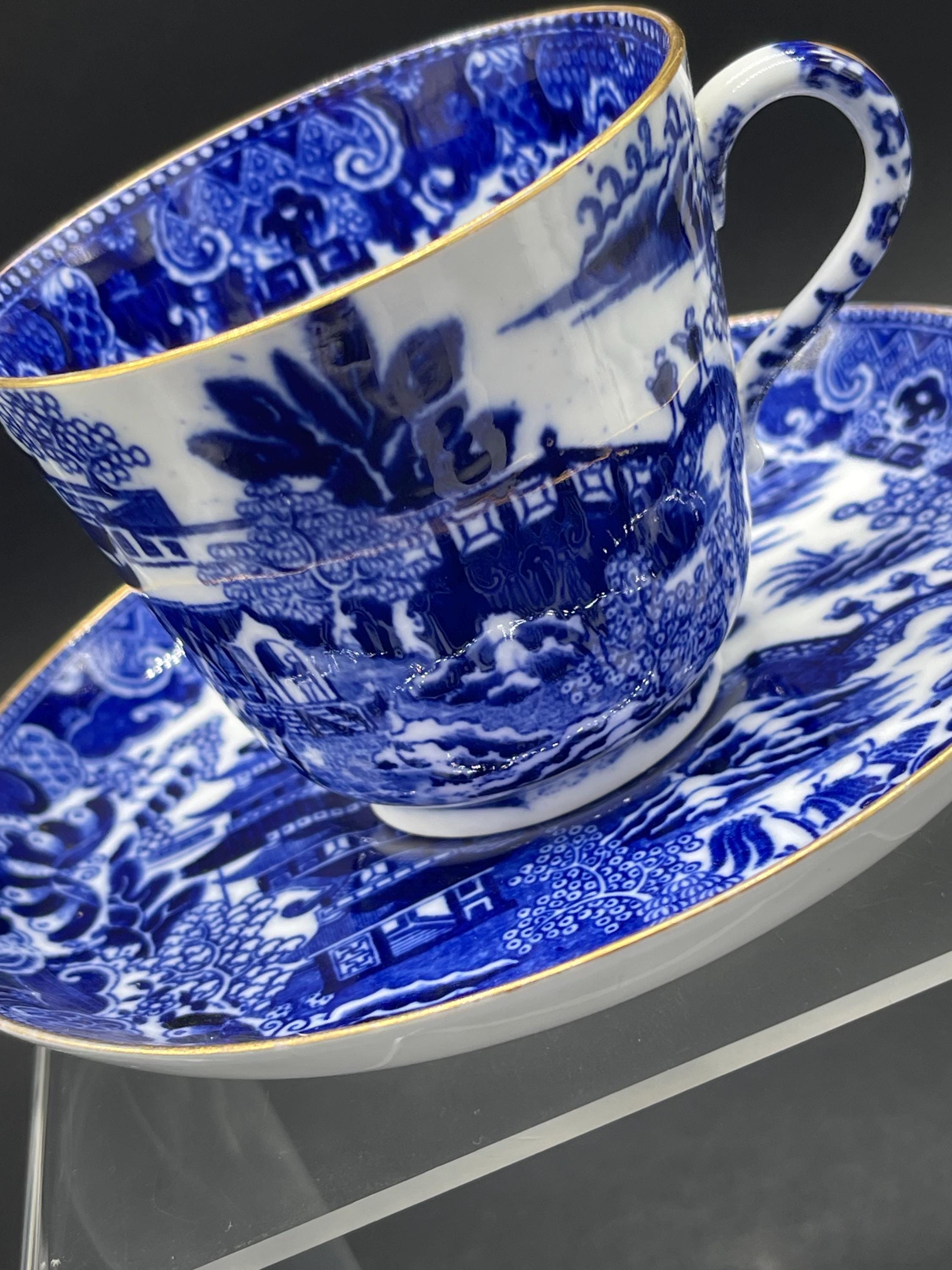 Antique Copeland Blue Willow Tea Cup & Saucer, Victorian England - Etsy