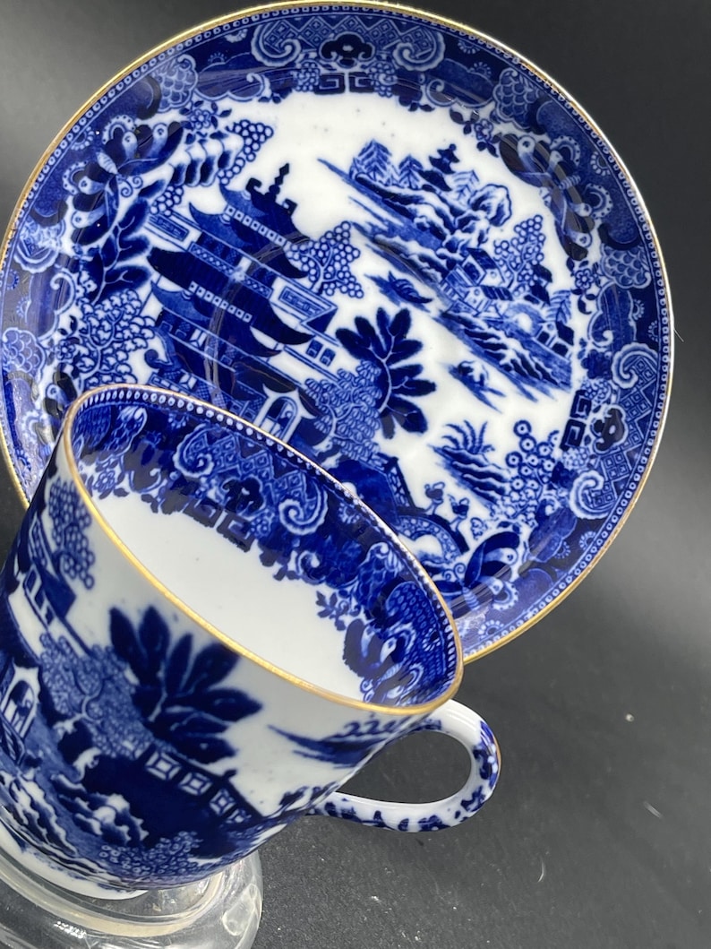 Antique Copeland Blue Willow Tea Cup & Saucer, Victorian England - Etsy