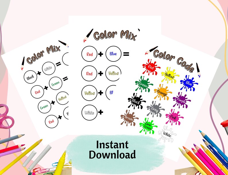 Mix Colors Coloring Pages for Preschool Kindergarten - Etsy