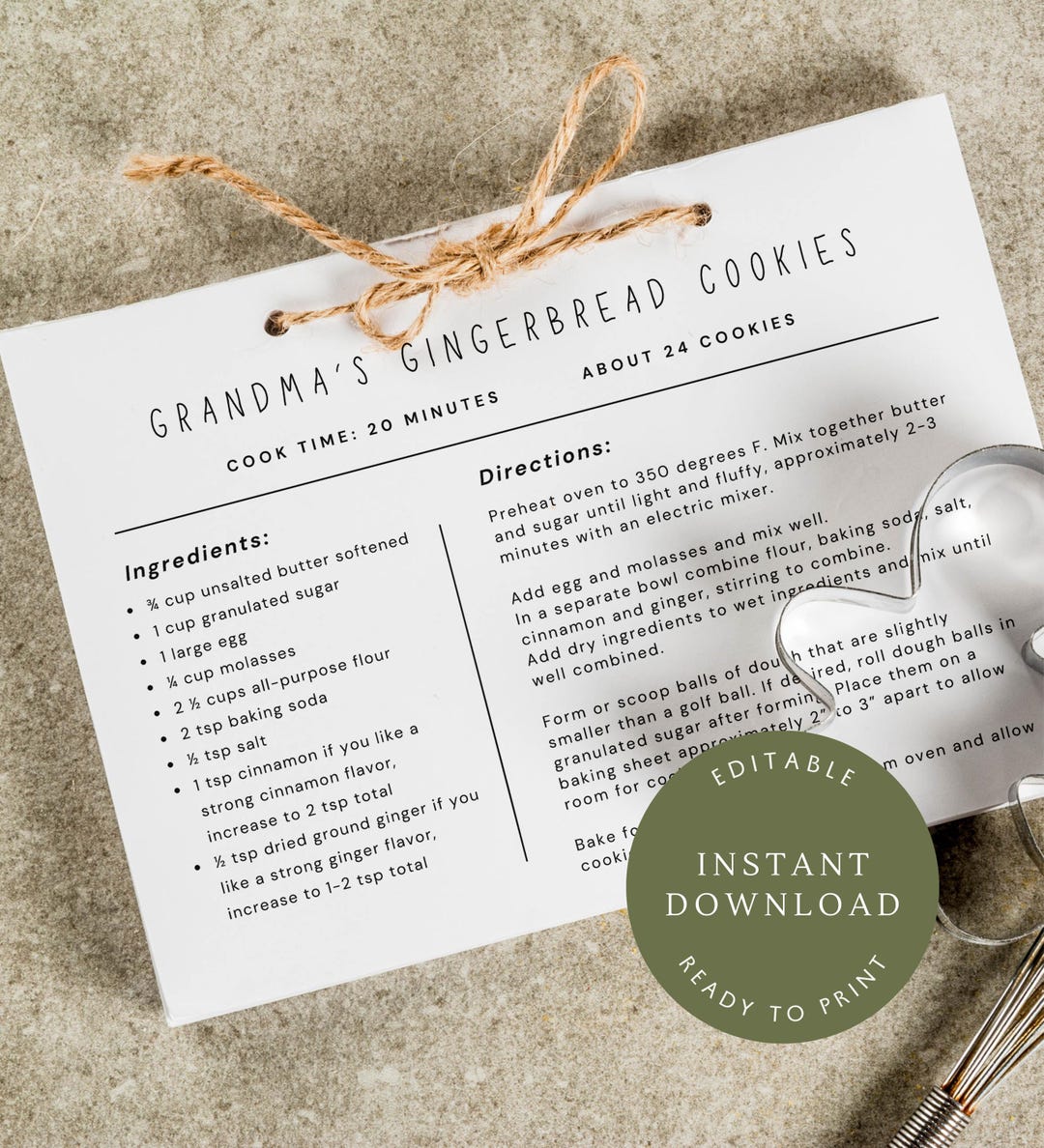 Recipe Card Template Digital Download Printable Doodle Handwriting ...