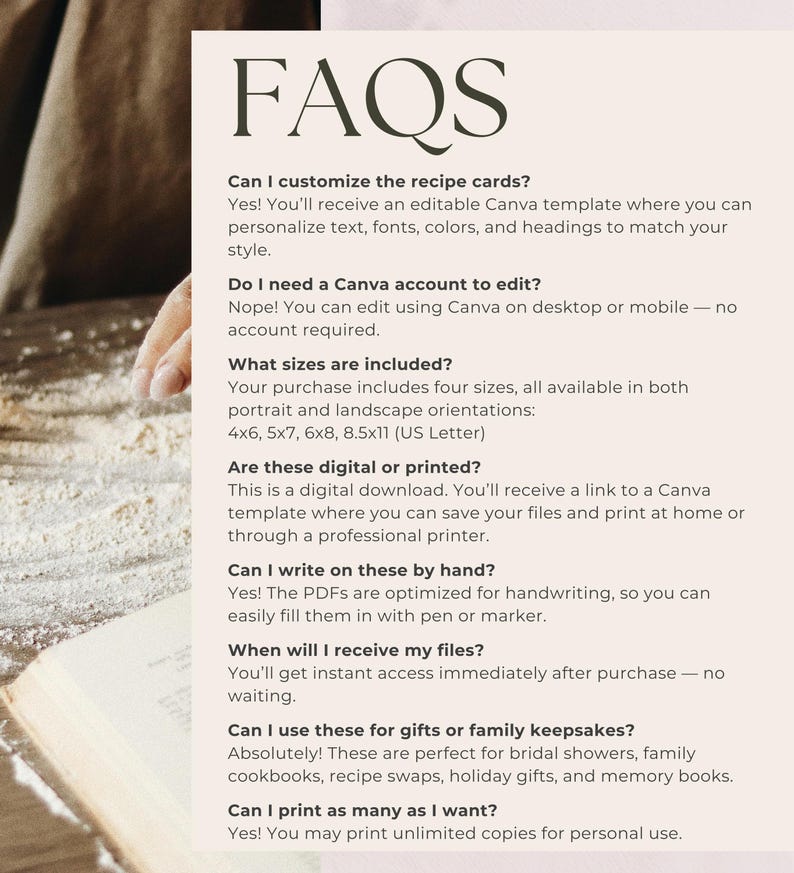 Recipe Card Template Digital Download Printable Doodle Handwriting ...