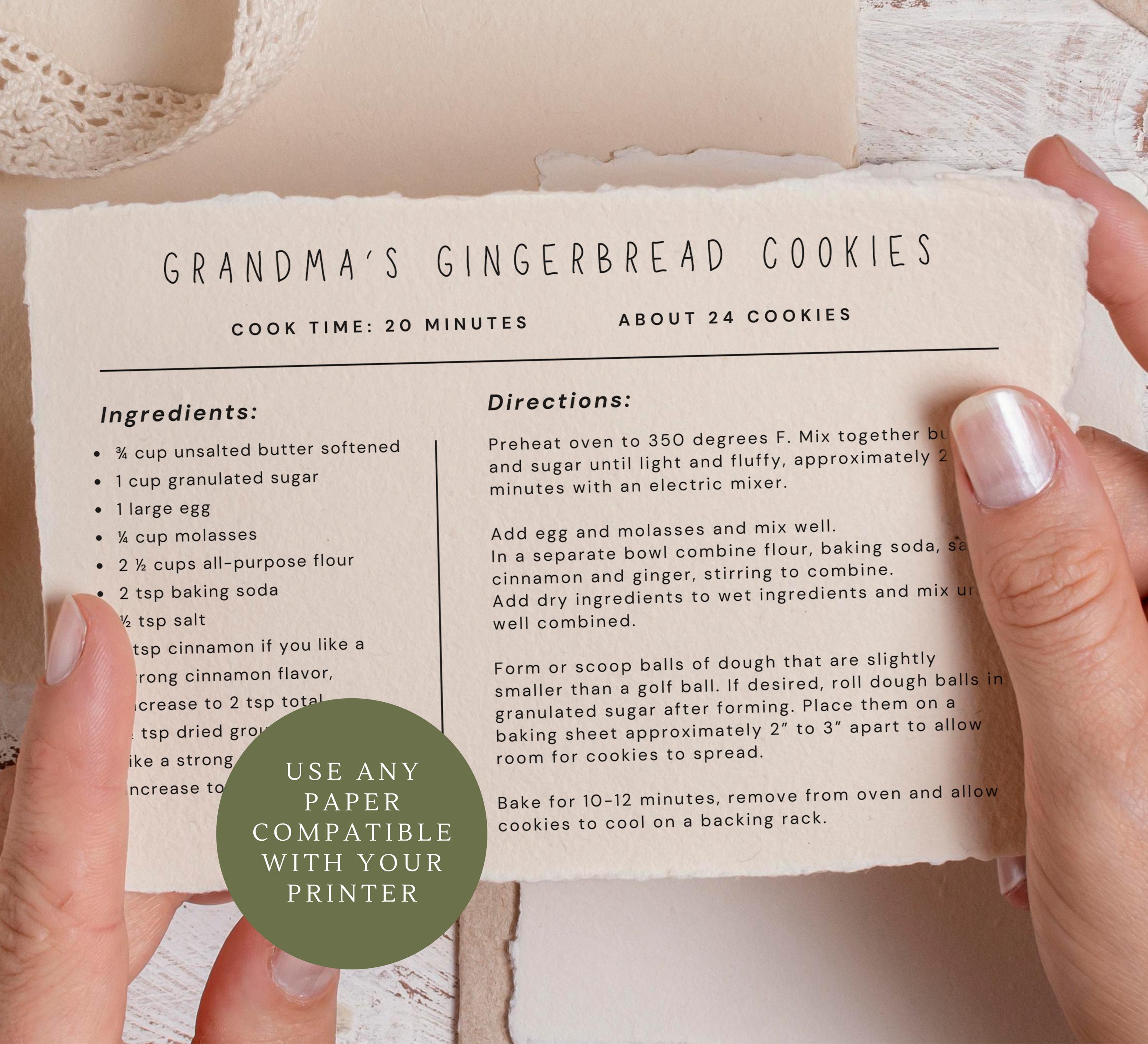 Recipe Card Template Digital Download Printable Doodle Handwriting ...