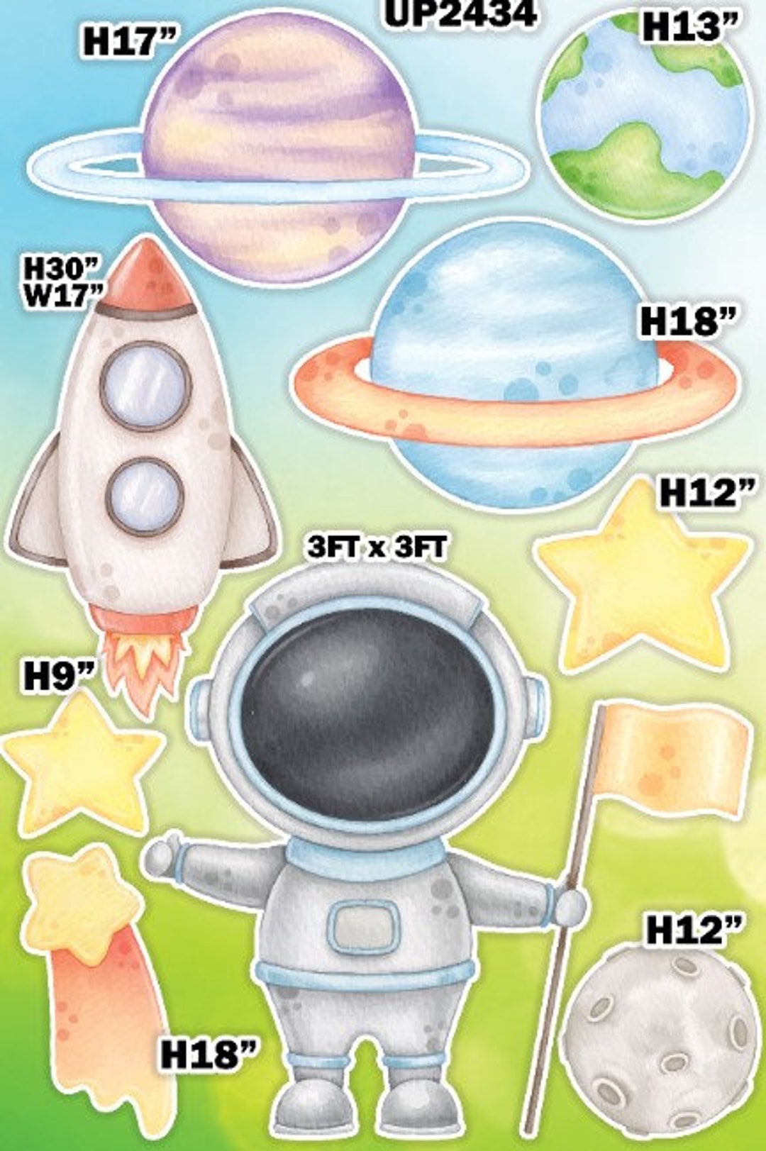 Watercolor Rocket Space Astronouts Coroplast Party Props Decor - Etsy
