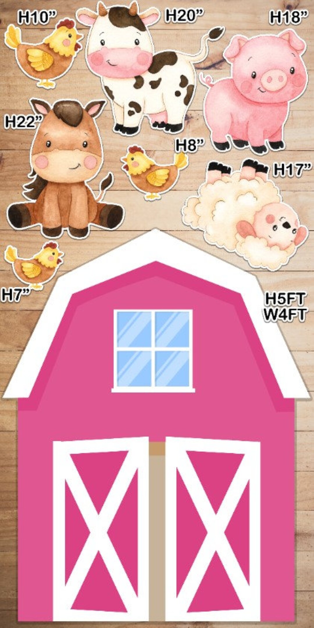 5ft BARN Hot Pink FARM ANIMALS Backdrop Party Props - Etsy