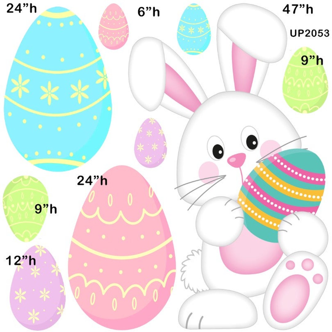 4 Foot Tall Easter Bunny With Pastel Eggs Coroplast Cutouts Party Props ...