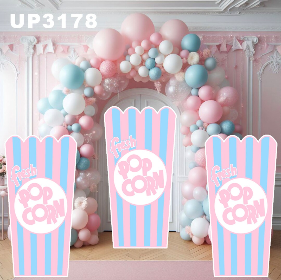 UP3178 4 Popcorn PANELS 4ft Tall GENDER REVEAL Party Props Decorations ...