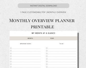 Monthly Calendar Printable, Weekly Planner Printable, Instant Download ...