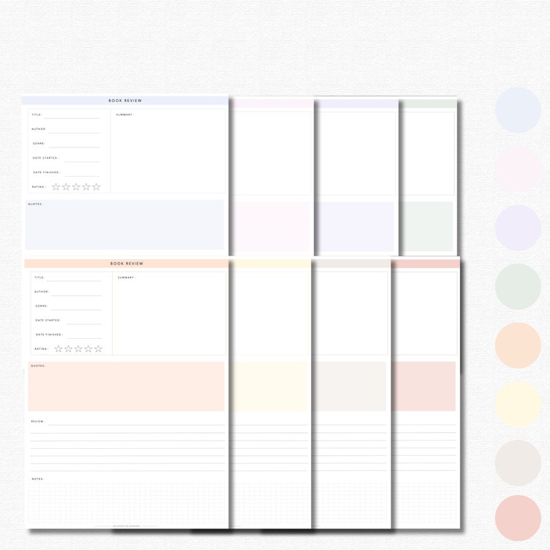 Book Review Planner Printable Bundle | Planner Template - Etsy