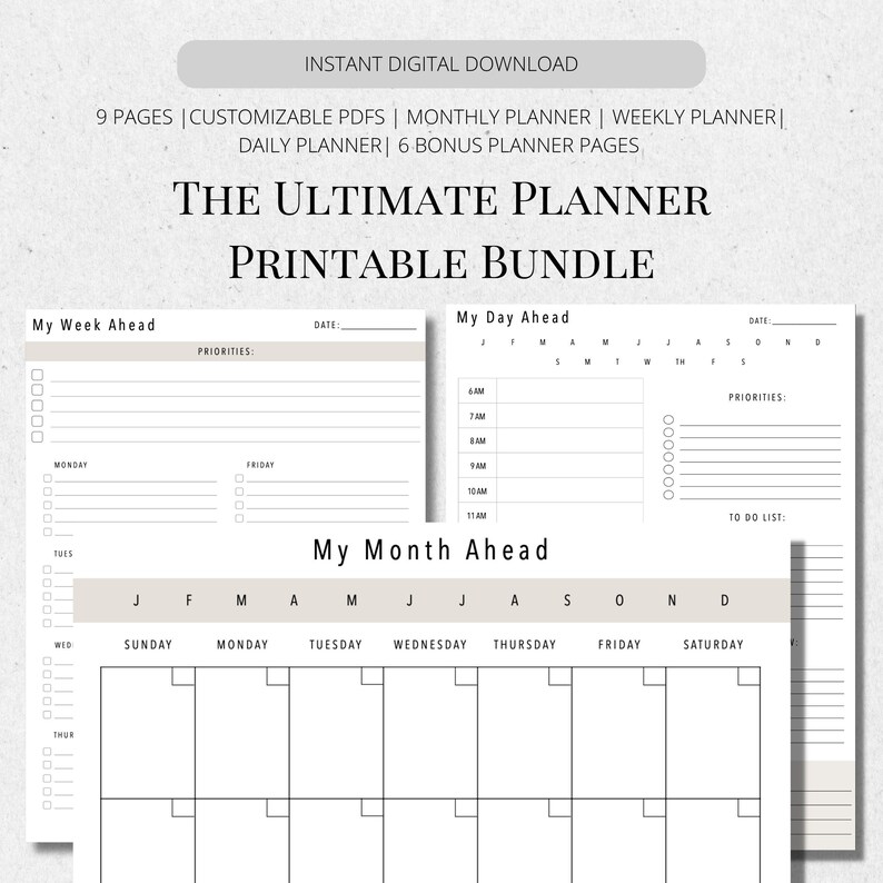 Ultimate Planner Printable Bundle | Customizable | Monthly/weekly/daily ...
