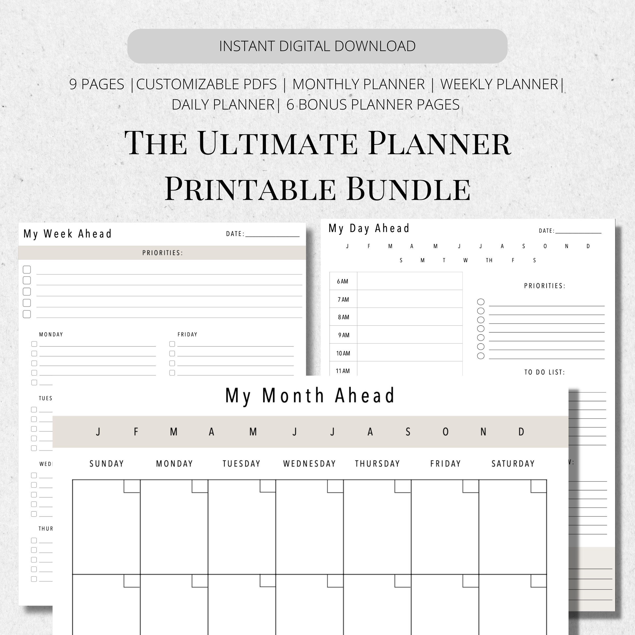 Ultimate Planner Printable Bundle | Customizable | Monthly/weekly/daily ...