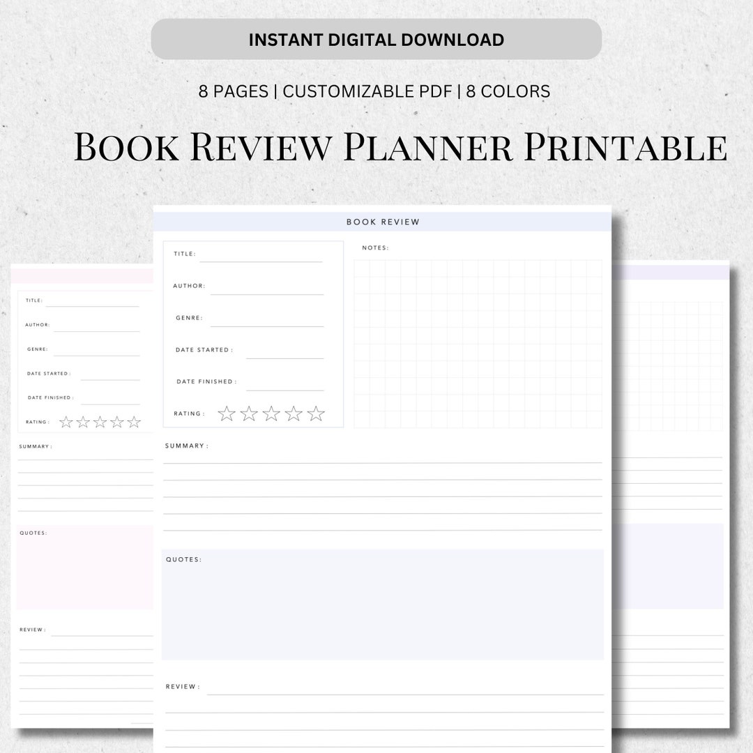 Book Review Planner Printable | Book Review Template - Etsy