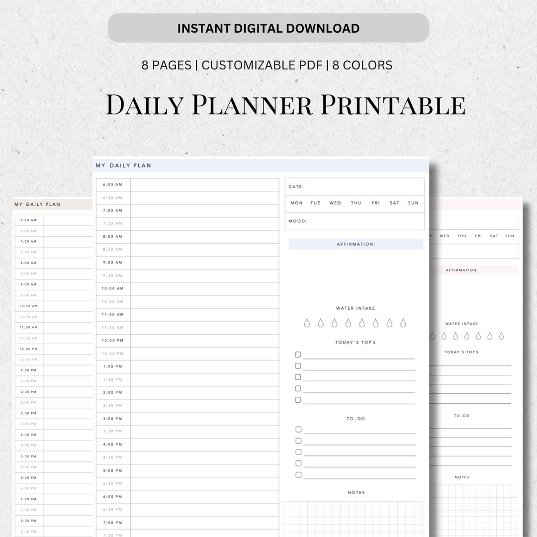 My Daily Plan Daily Planner Printable | Daily Planner | Customizable ...