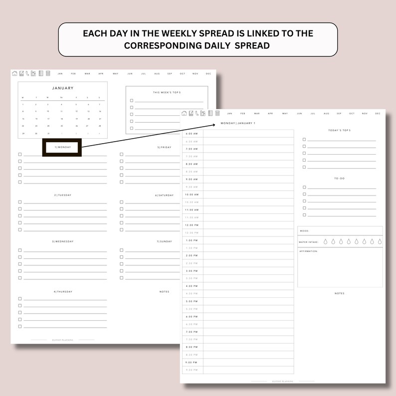12 Month Daily Planner | Digital Planner | Goodnotes | January 2024 ...