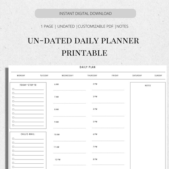 Daily Planner Printable PDF Undated Customizable - Etsy