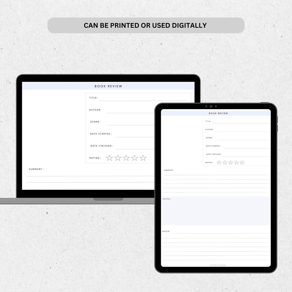 Book Review Planner Printable | Customizable | Book Review Template - Etsy