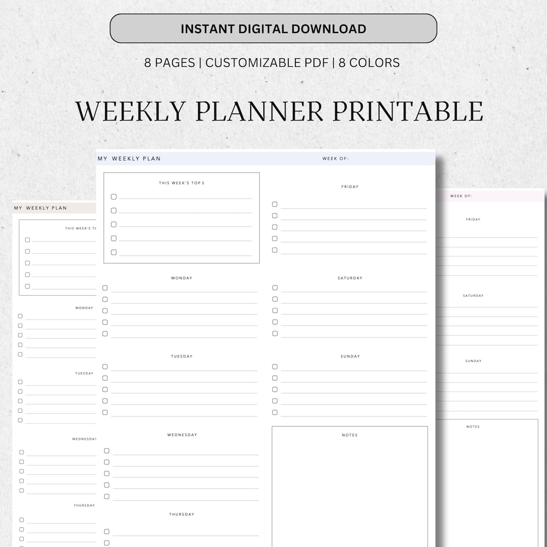 My Weekly Plan | Planner Printable | Weekly Planner | Customizable PDF ...