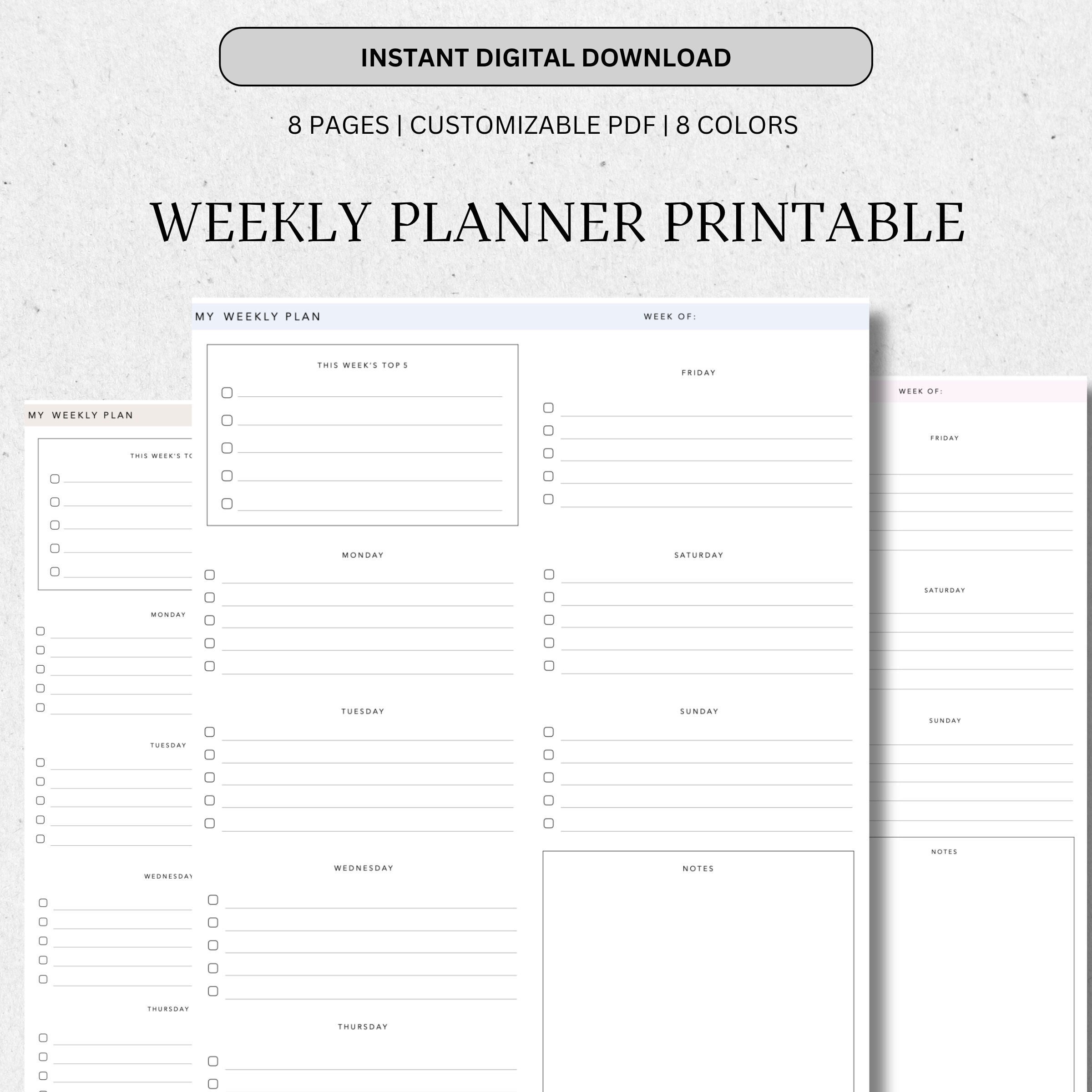 My Weekly Plan | Planner Printable | Weekly Planner | Customizable PDF ...