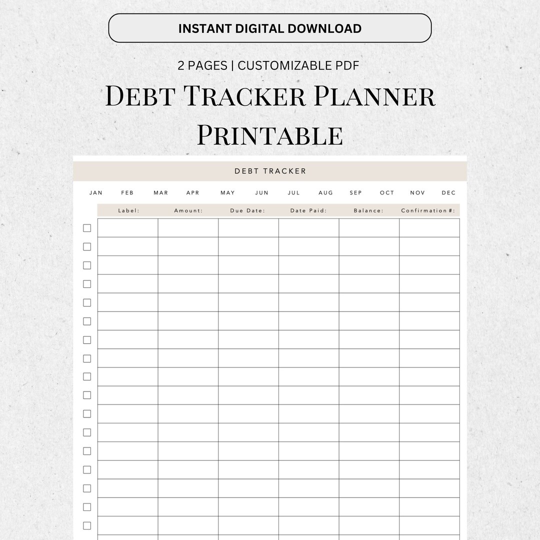 Debt Tracker Planner Printable | Undated | Customizable | Finance ...