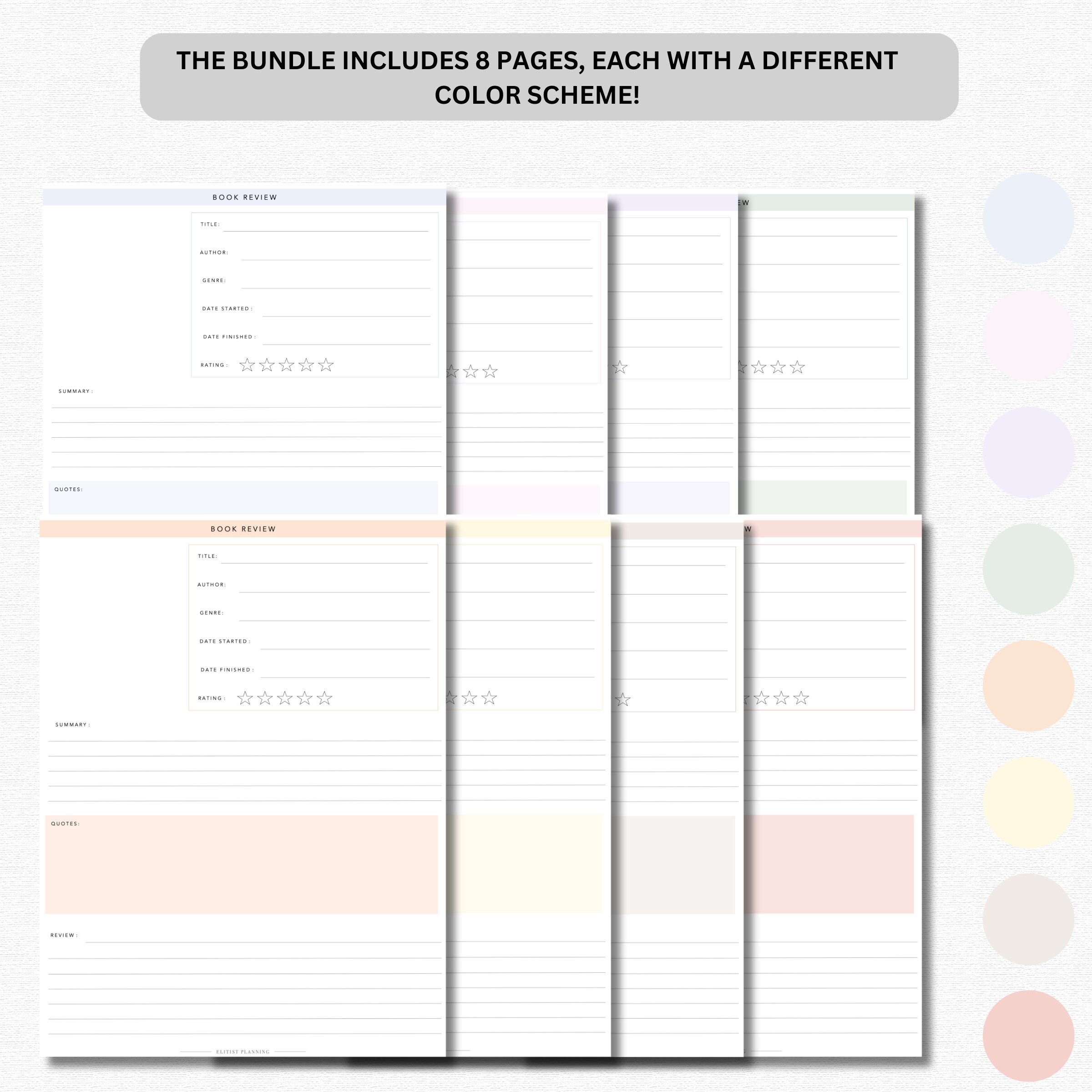 Book Review Planner Printable | Customizable | Book Review Template - Etsy
