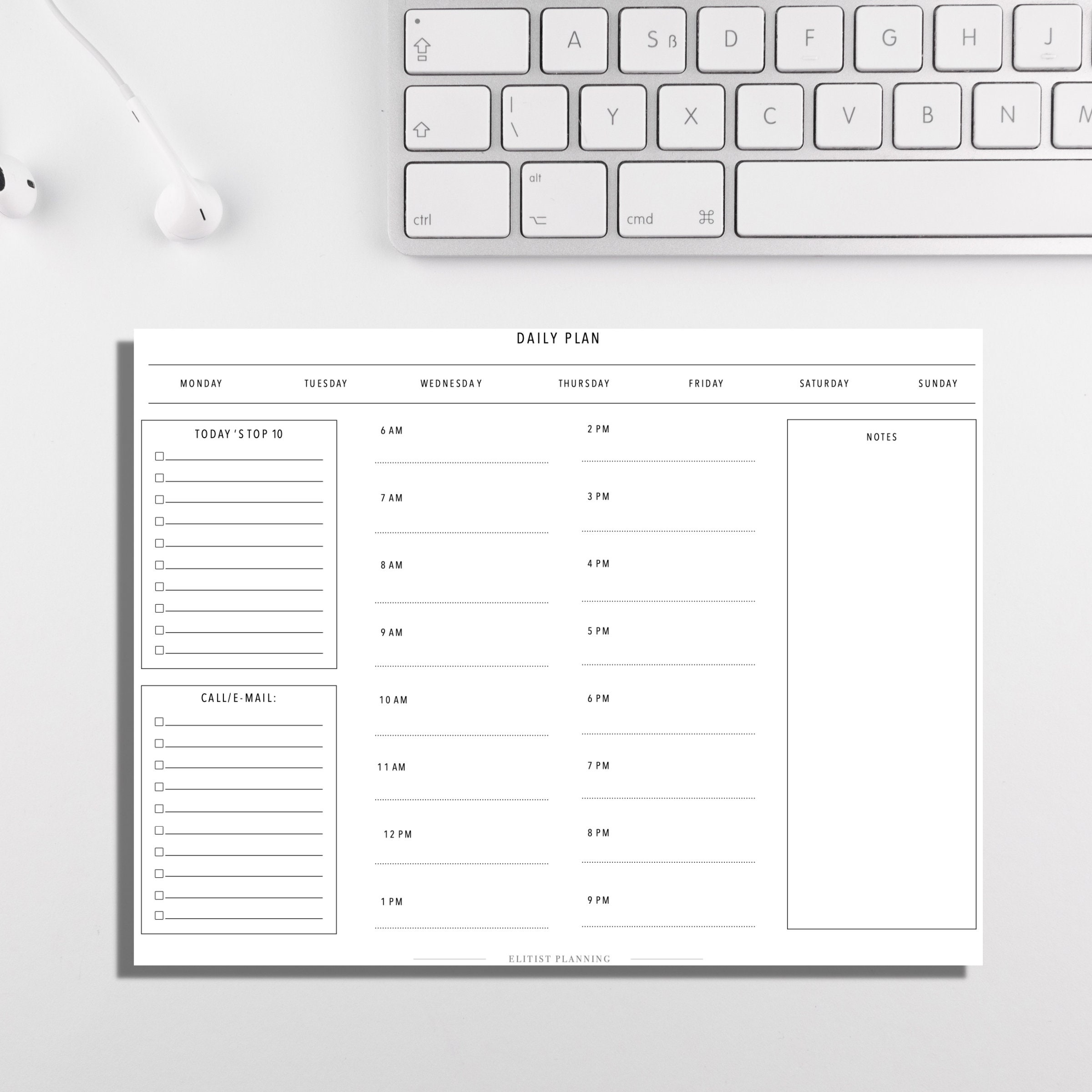 Daily Planner Printable PDF | Undated | Customizable | Minimalist ...