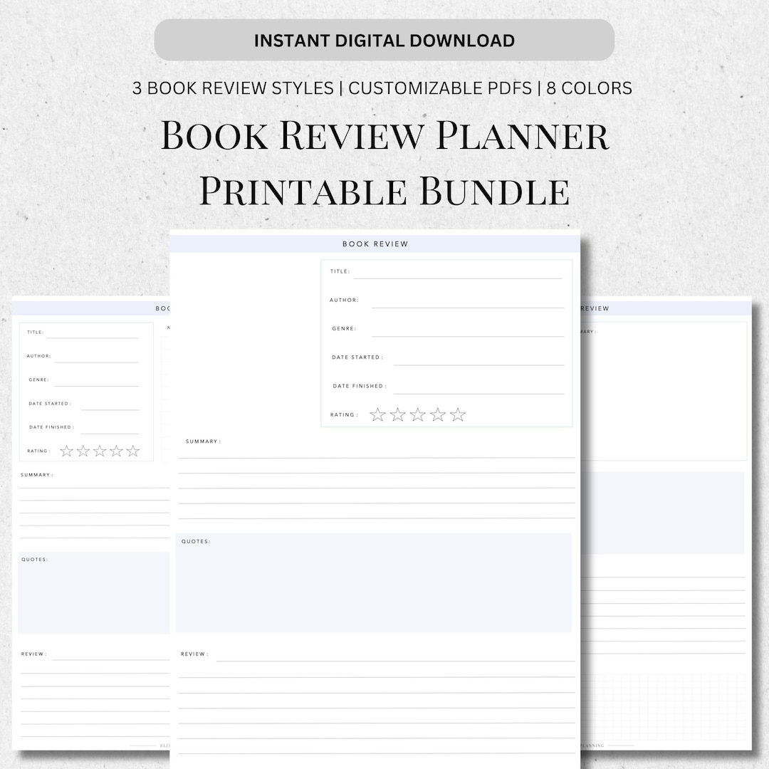 Book Review Planner Printable Bundle | Planner Template - Etsy