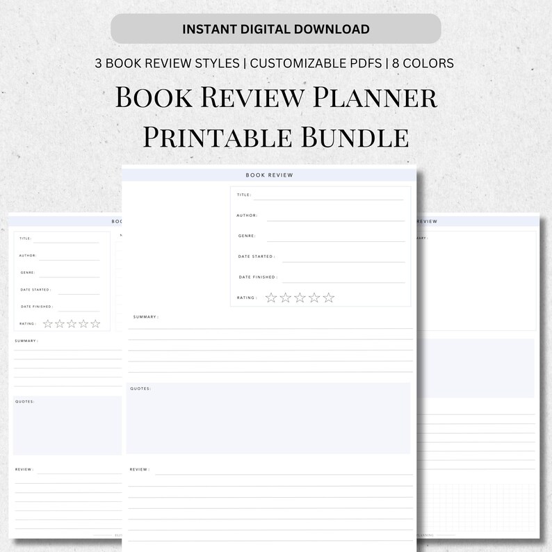 Book Review Planner Printable Bundle | Planner Template - Etsy