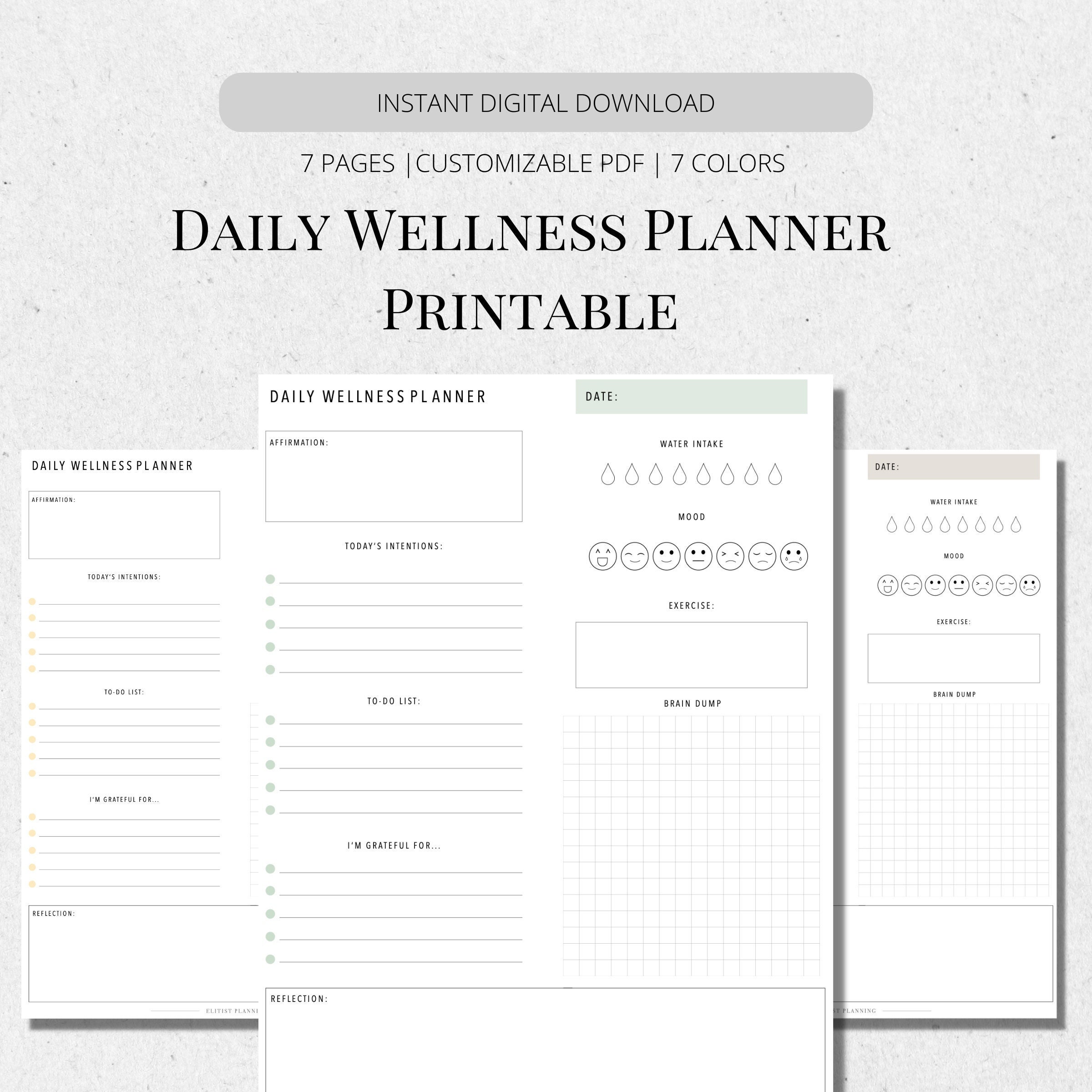 Daily Wellness Planner Printable | Customizable | Printable PDF - Etsy