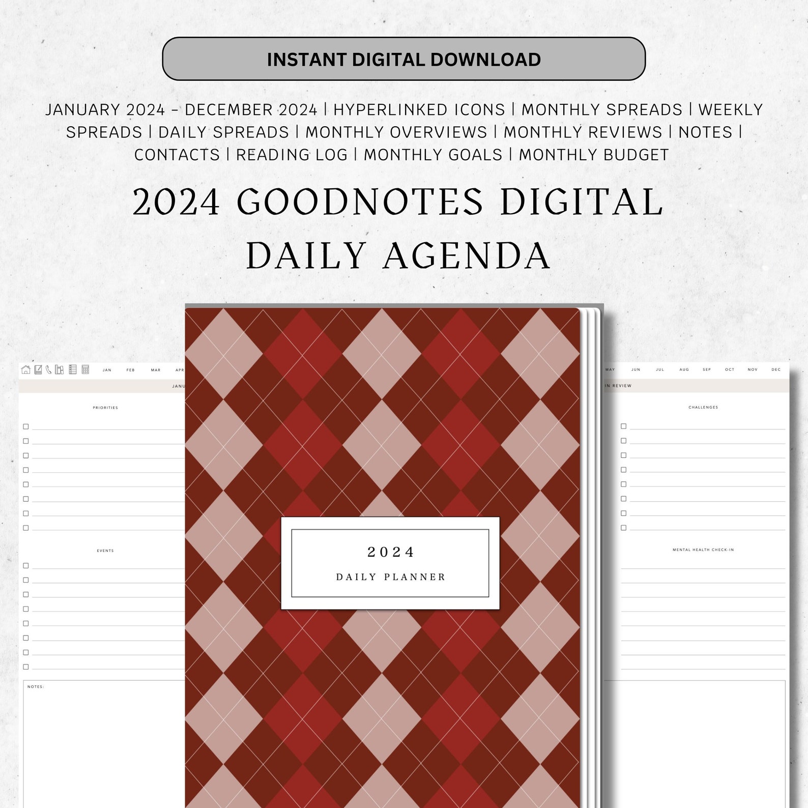 12 Month Daily Planner | Digital Planner | Goodnotes | January 2024 ...