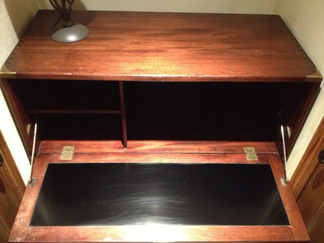 19th C English Officers Regency Campaign Desk Mahogany Brass Secretaire ...