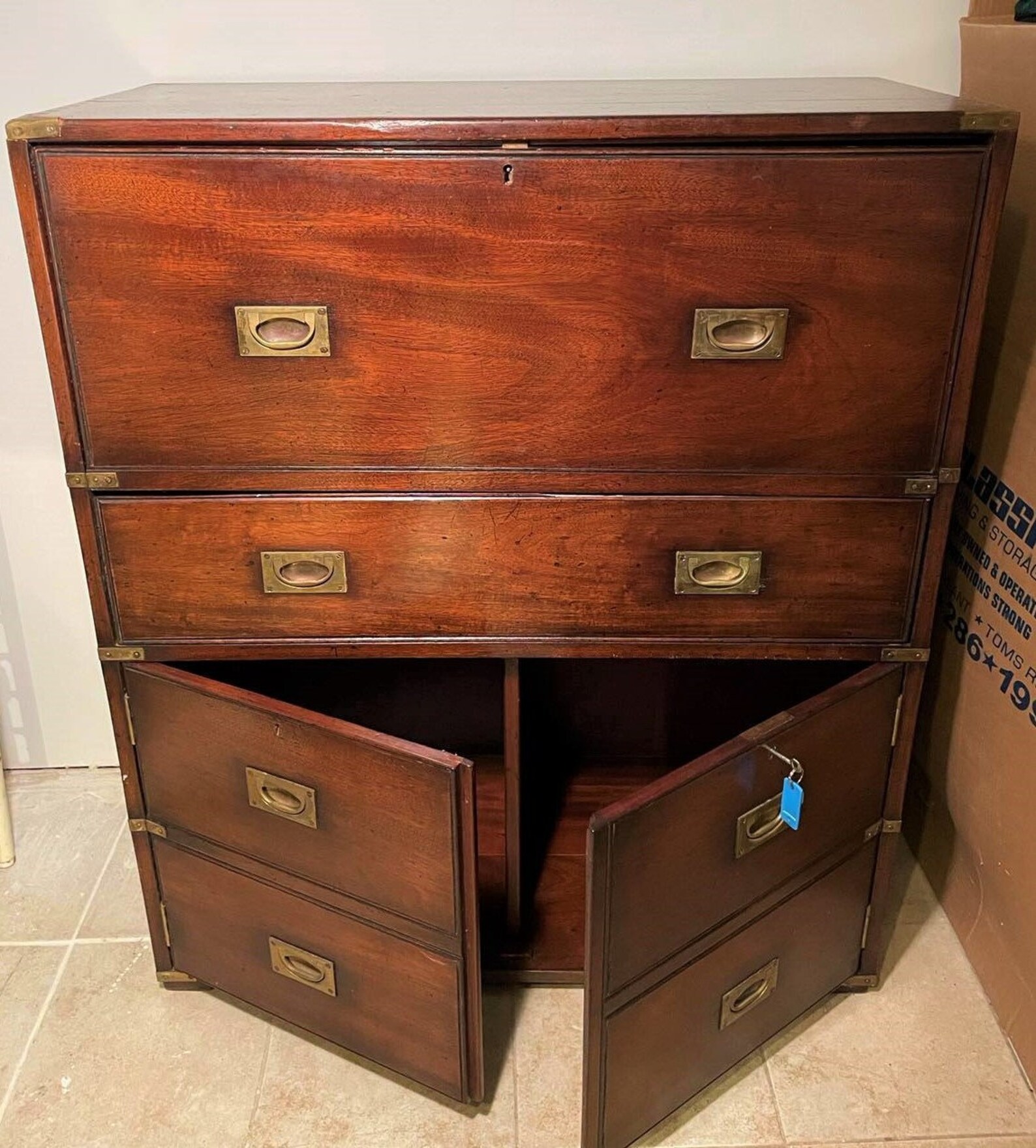 19th C English Officers Regency Campaign Desk Mahogany Brass Secretaire ...
