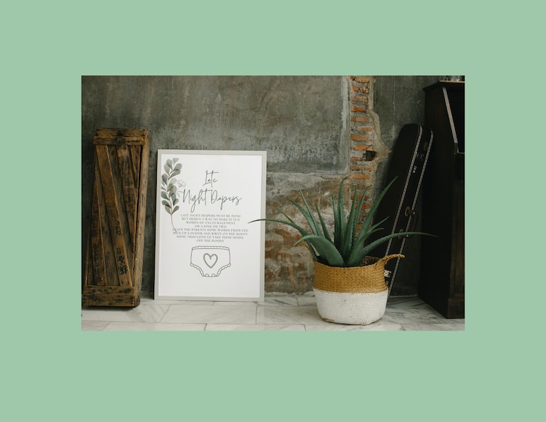 Late Night Diaper Message Sign, Instant Download, Botanical Baby Shower ...