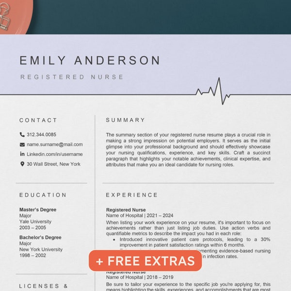 Nursing Resume Template for Word - Etsy