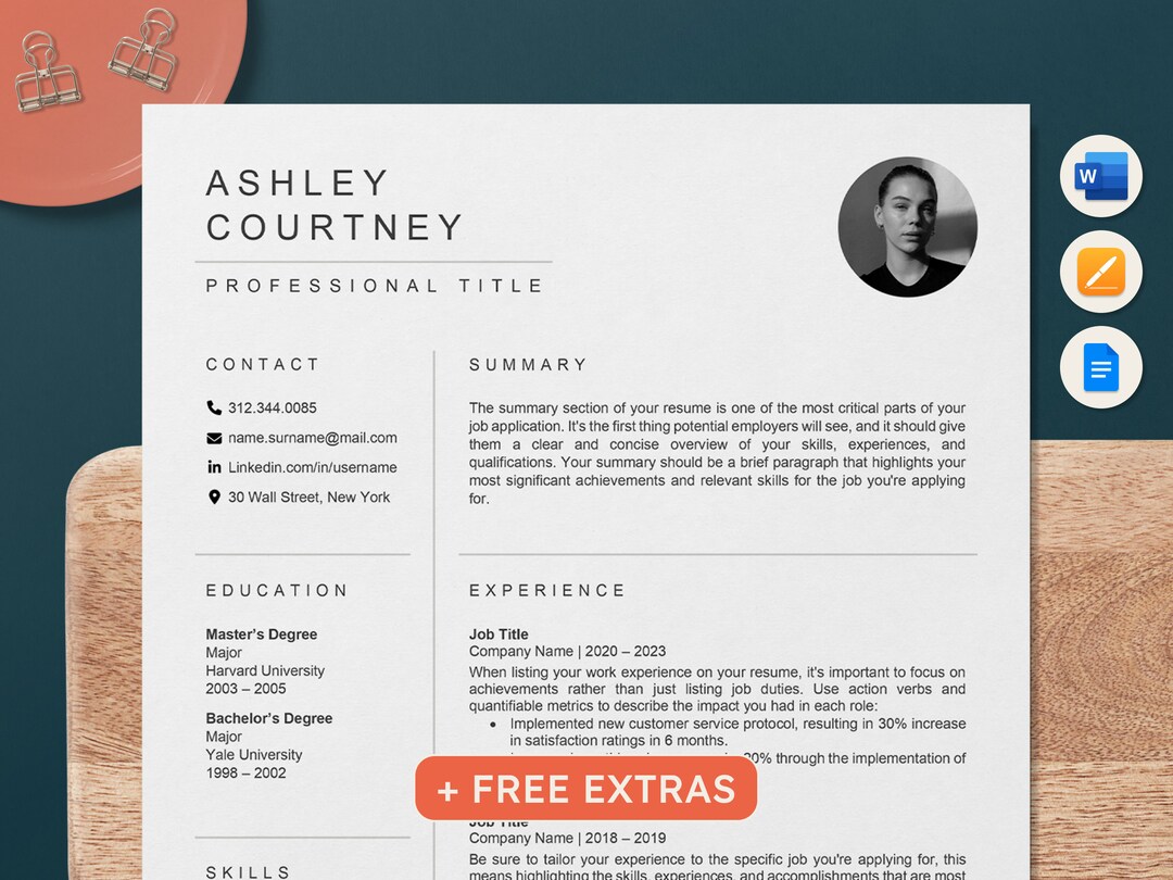 Modern Resume Template: Clean Executive CV With Cover Letter (word ...
