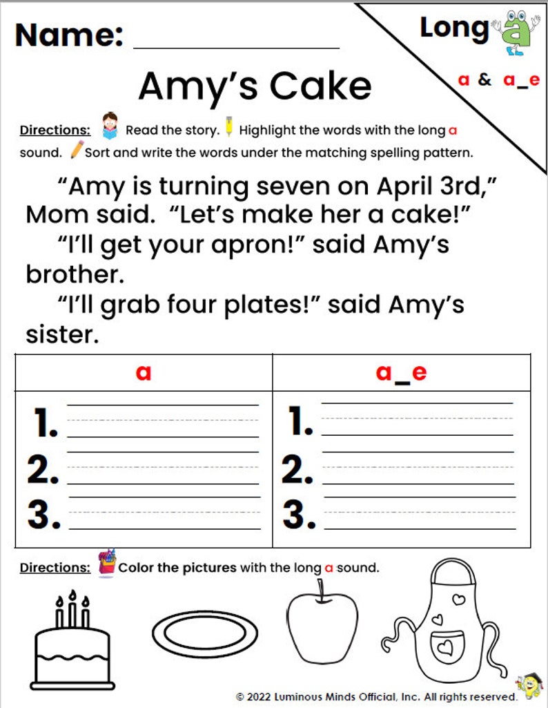 Long A Worksheets & Activities: Hooray, It's Long A! Set 1 | Spelling ...